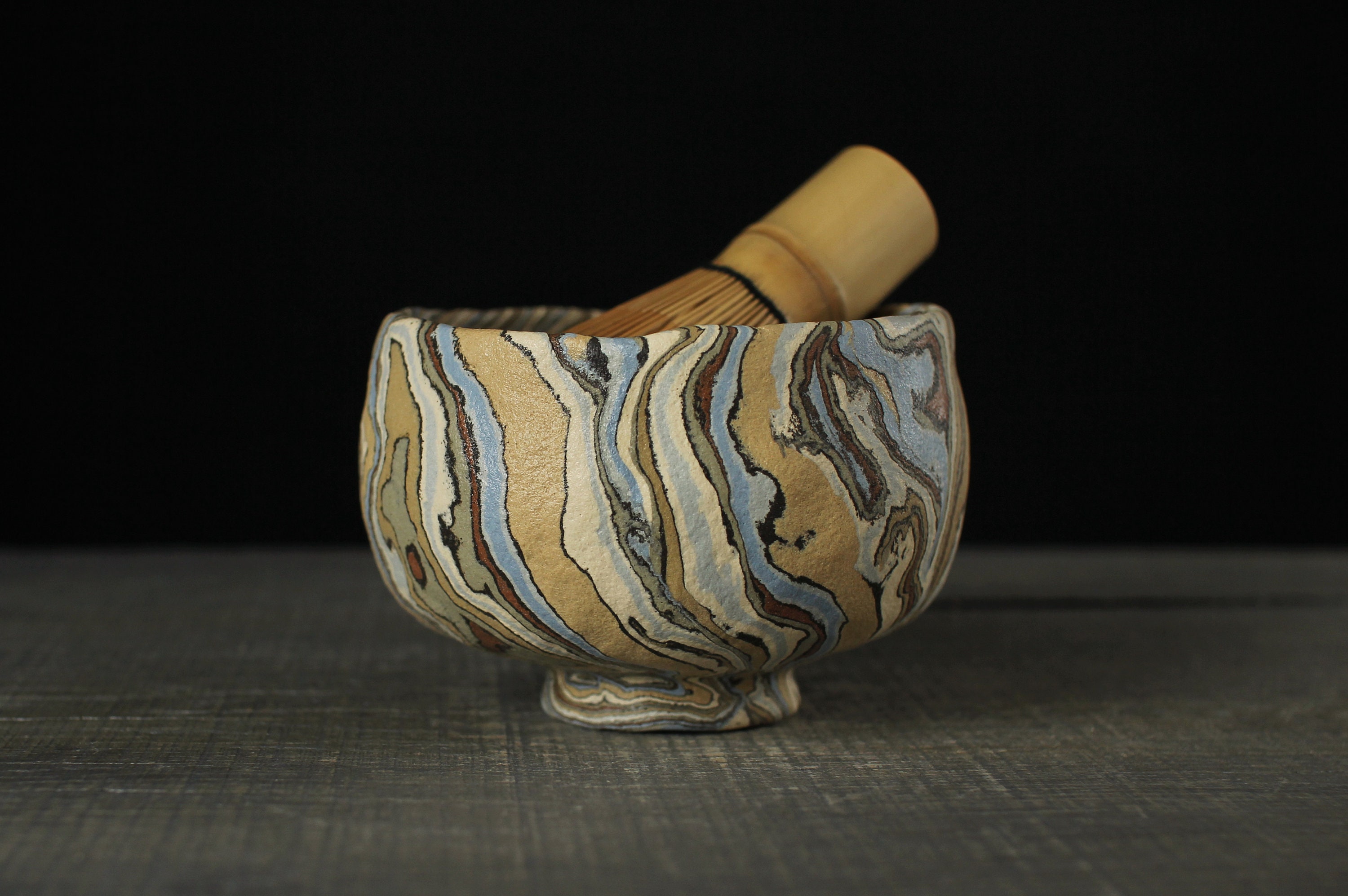 Art & Collectibles Rainbow agateware bowl Beige and blue chawan Fine ...