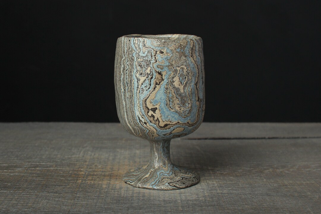 Blue and Beige Agateware Goblet, Nerikomi Wine Cup - Etsy