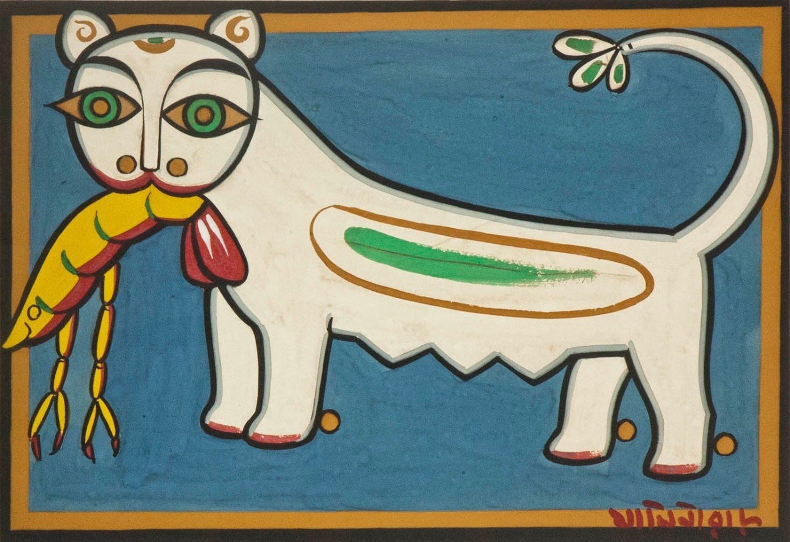 Cat And The Lobster by Jamini Roy Canvas Art Prints Rolled | Etsy