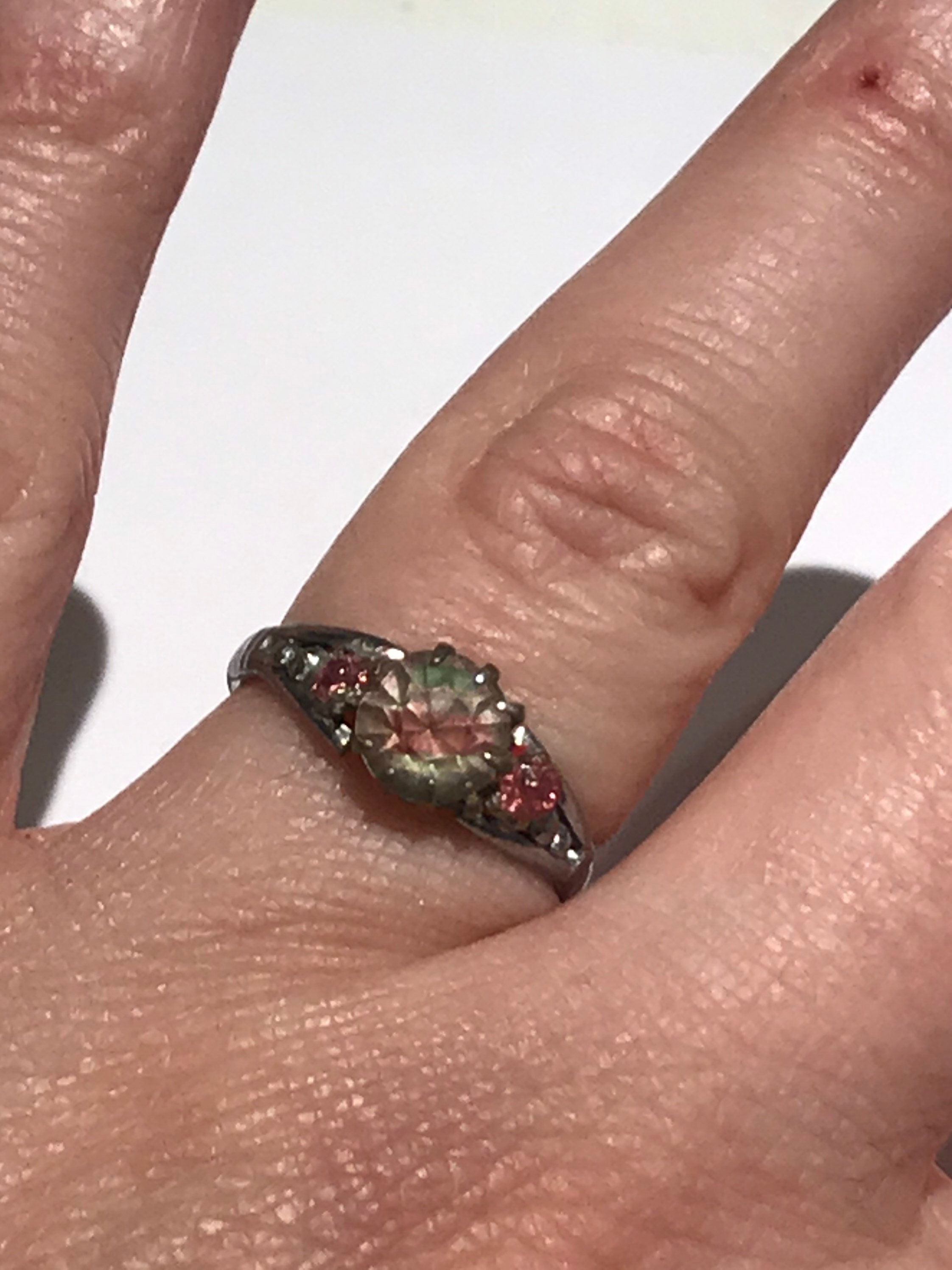Art Deco Ring Iris Glass Ring Rainbow Rhinestone 3 Stone | Etsy