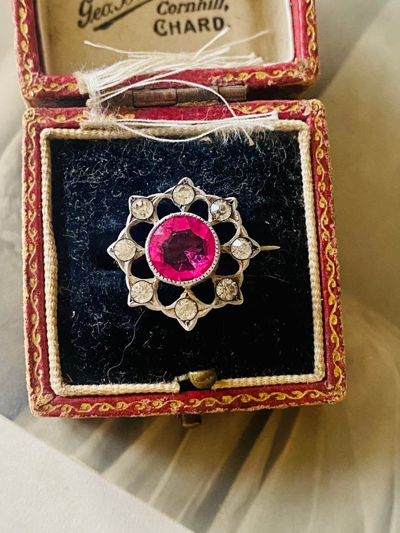 Georgian Victorian Silver lace pin, ruby paste crysta… - Gem