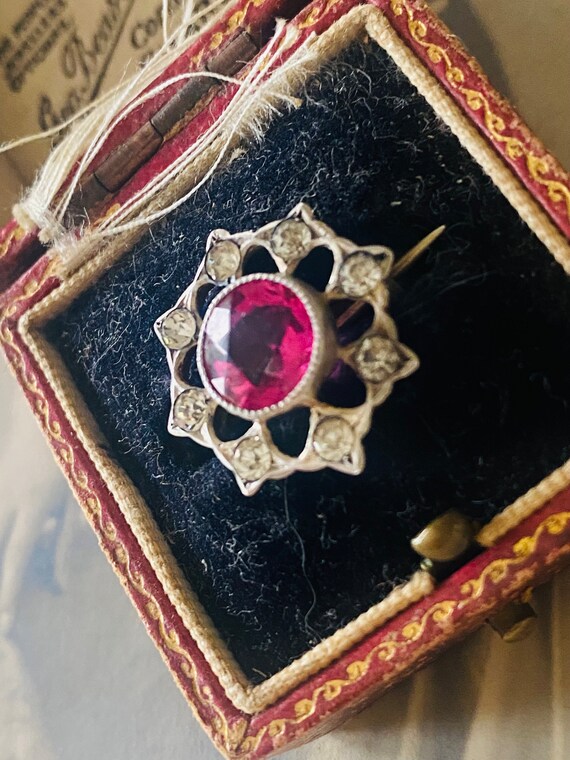 Georgian Victorian Silver lace pin, ruby paste crysta… - Gem