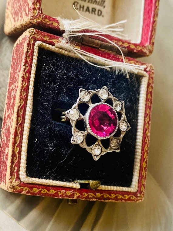 Georgian Victorian Silver lace pin, ruby paste crysta… - Gem