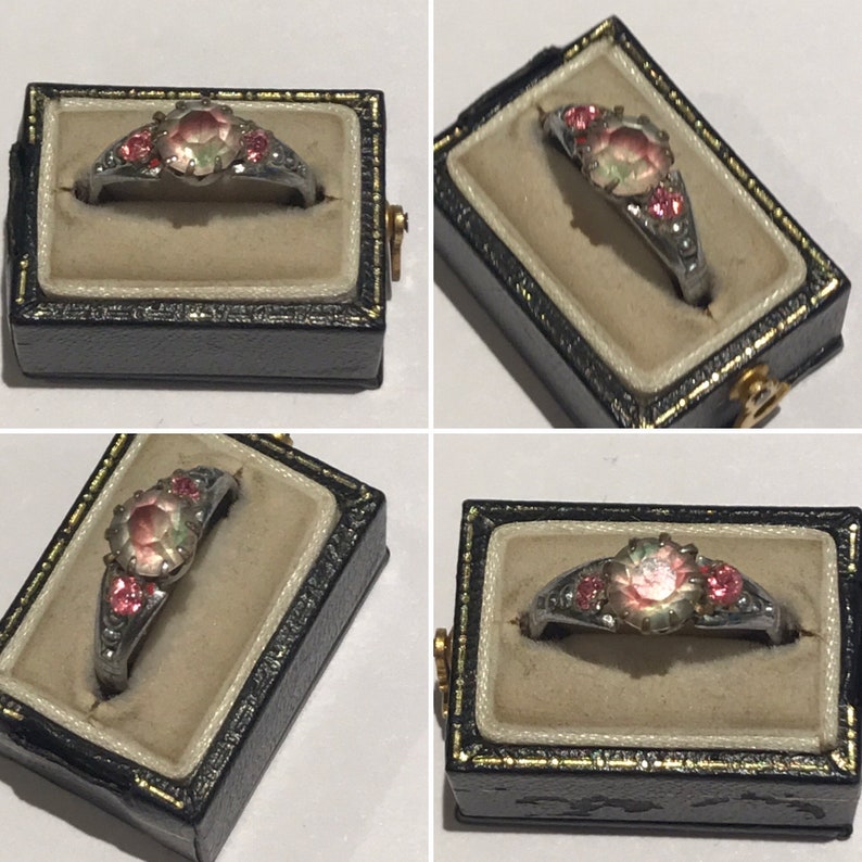 Art Deco Ring Iris Glass Ring Rainbow Rhinestone 3 Stone | Etsy