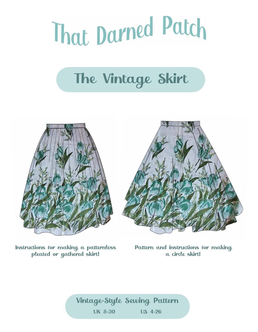 PDF Vintage Style Digital Circle Skirt Pattern and Instructions for ...