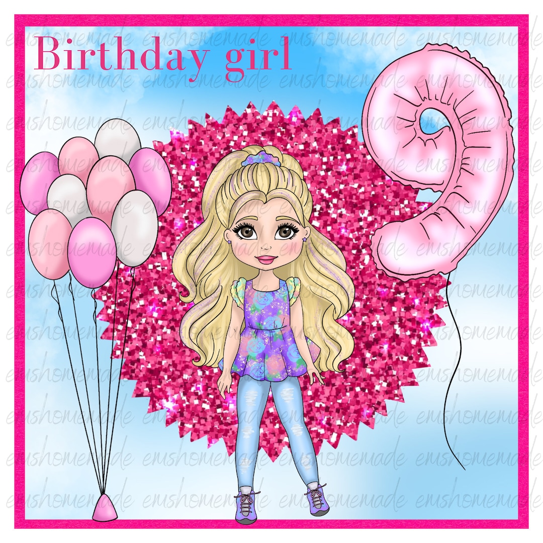 Glitter Pink Balloon Girl Age Birthday Card - Etsy
