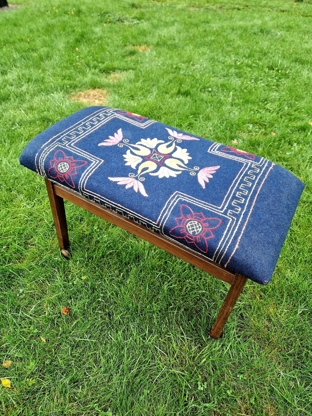 Vintage Norwegian Teak Bench | Handwoven Antique Seat | Jugendstil ...