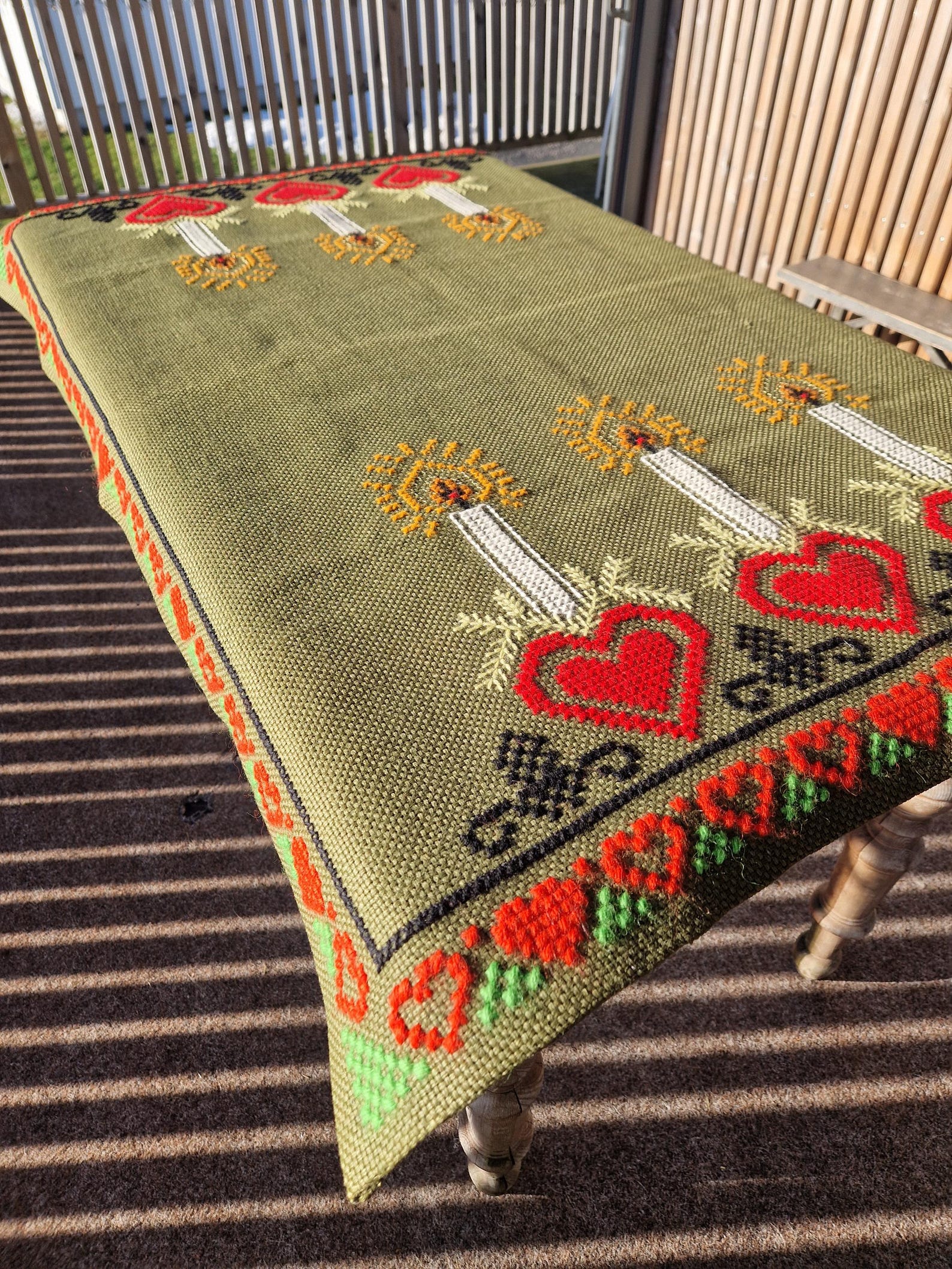 Vintage Hand-embroidered Norwegian Christmas Table Runner: Wool on ...
