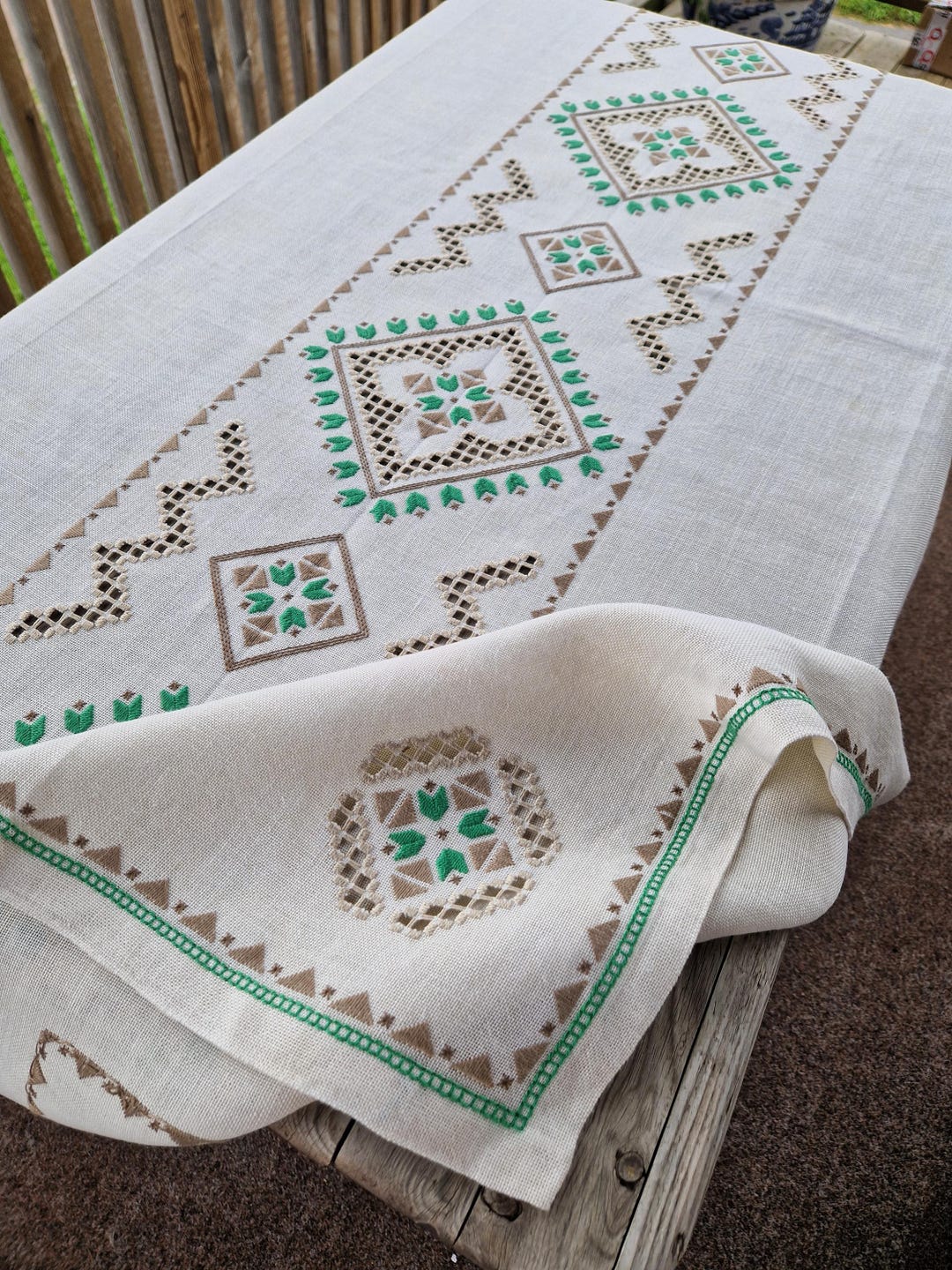 Vintage Embroidered Tablecloth | Hardanger Embroidery | Norwegian ...