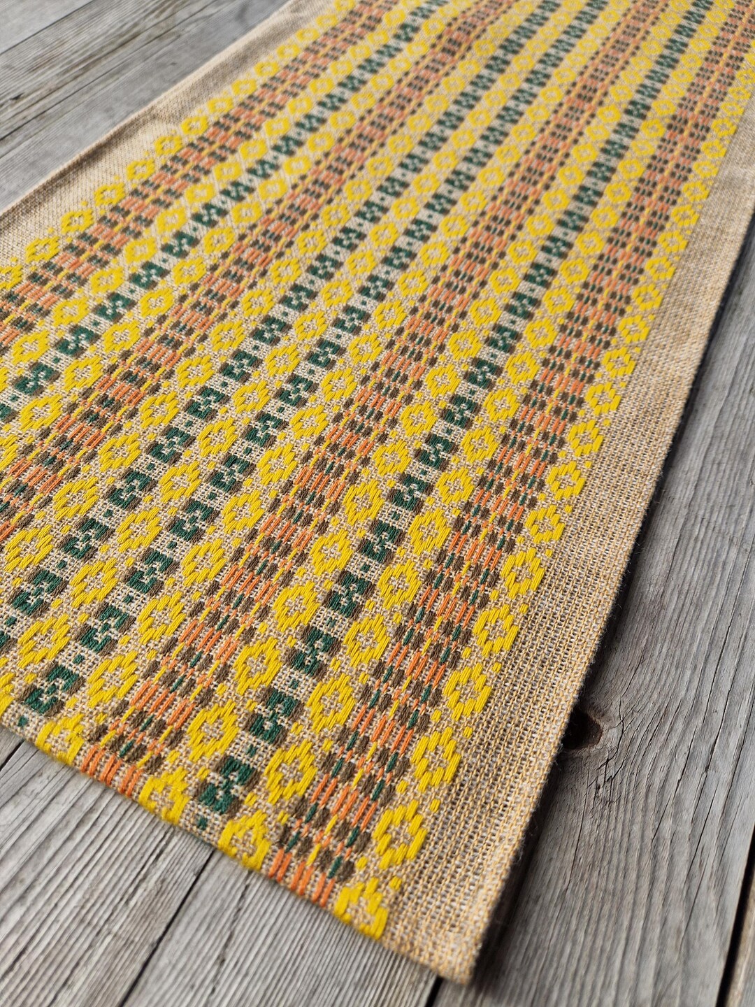 Vintage Linen Table Runner | Retro Table Decor | Woven Table Runner ...