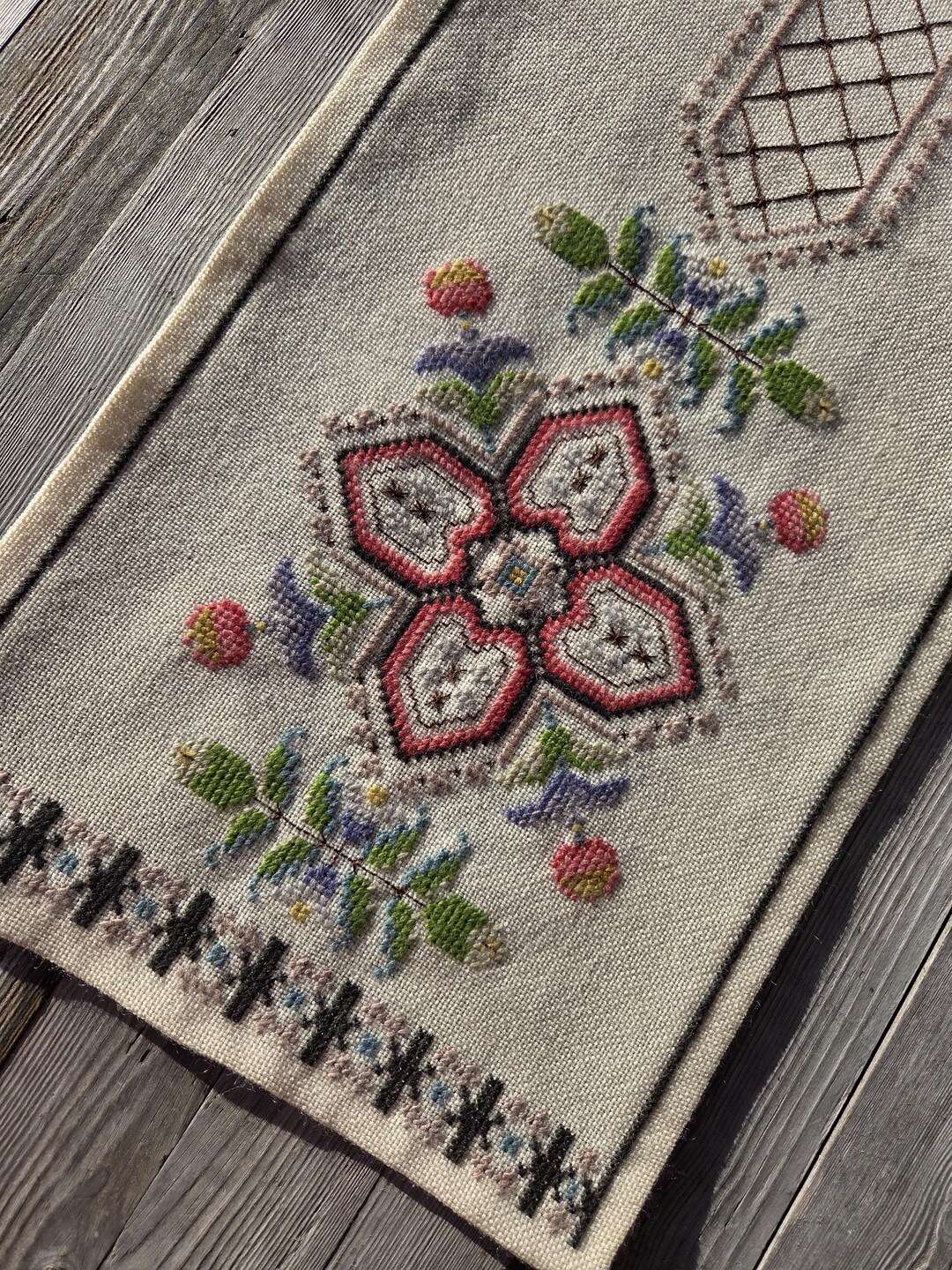 Vintage Norwegian Wool Table Runner | Hand Embroidered Pastel Folk Art ...