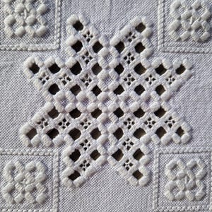 Vintage Hardanger Table Runner: Hand Embroidered Linen, Scandinavian ...