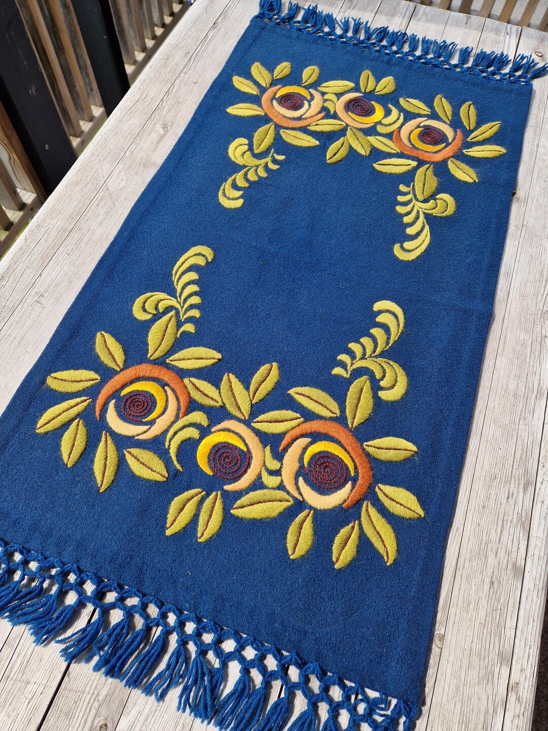 Vintage Wool Table Runner: Hand Embroidered Floral Scandinavian Textile ...