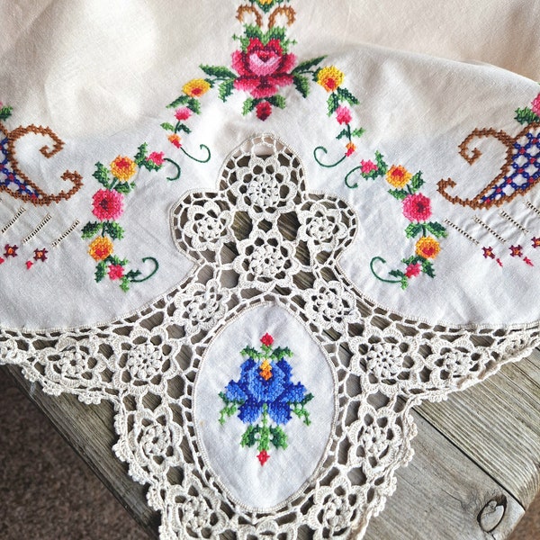 Vintage Table Embroidered Tablecloth - Etsy UK