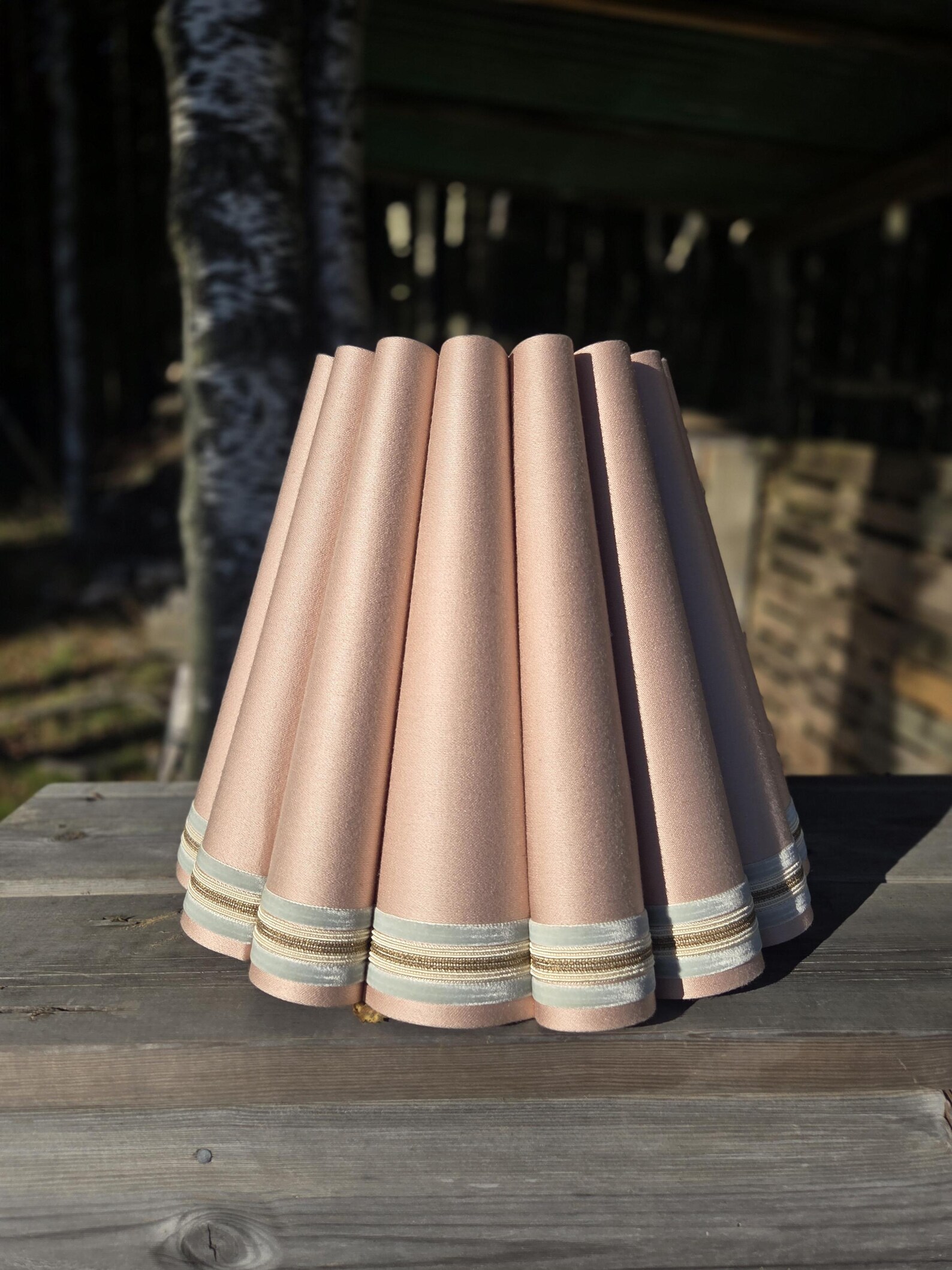Vintage Scandinavian Lamp Shade | Pleated Blush Fabric With Velvet ...
