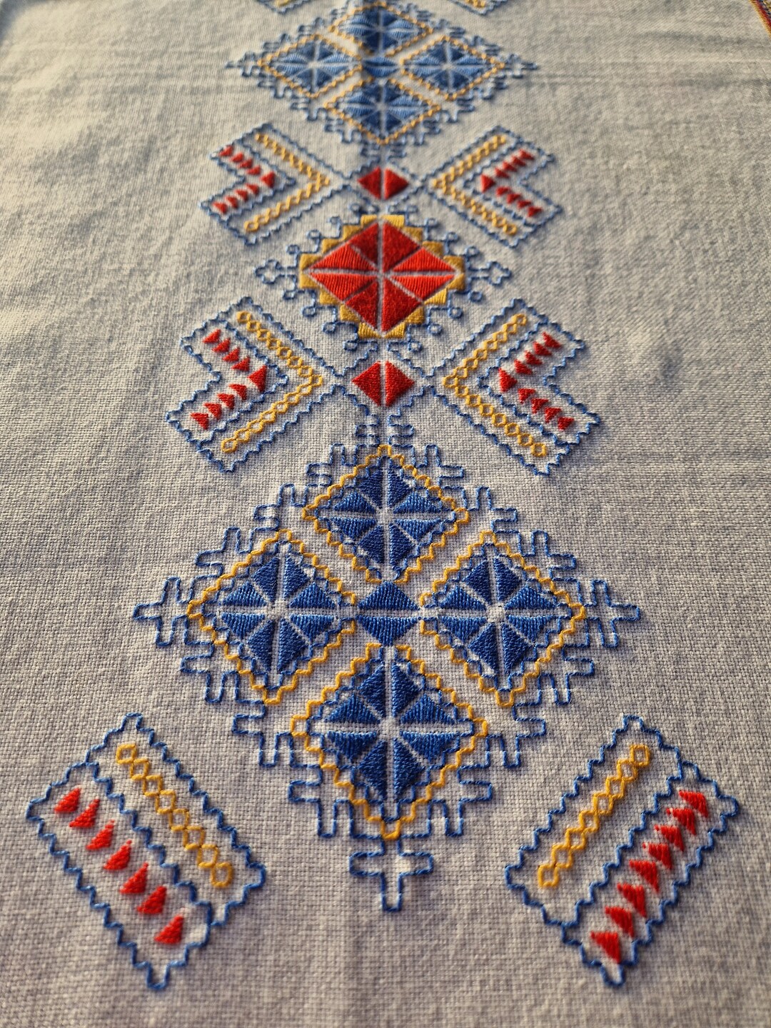 Vintage Norwegian Table Runner | Red Blue Yellow Embroidery on White ...
