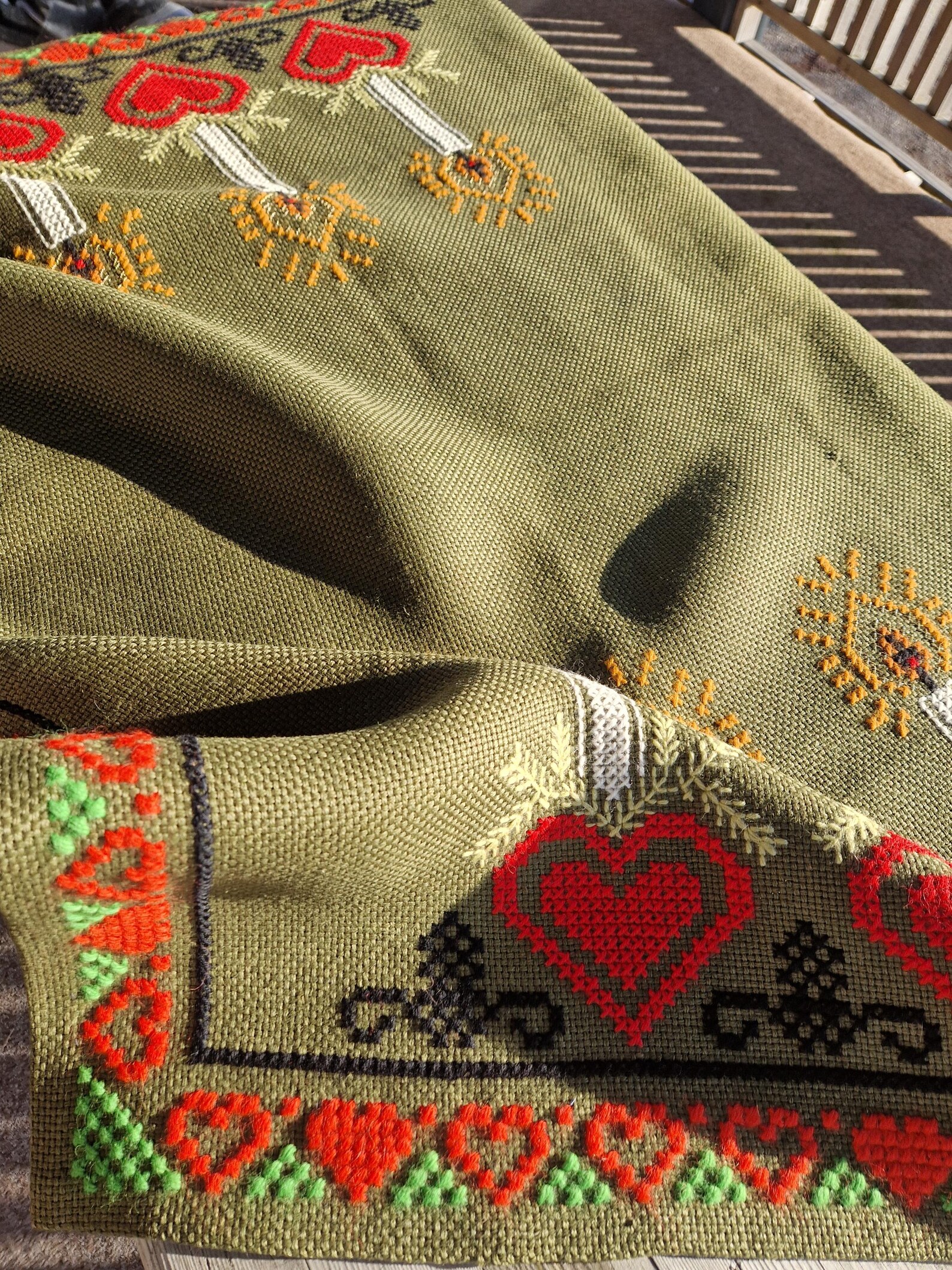 Vintage Hand-embroidered Norwegian Christmas Table Runner: Wool on ...