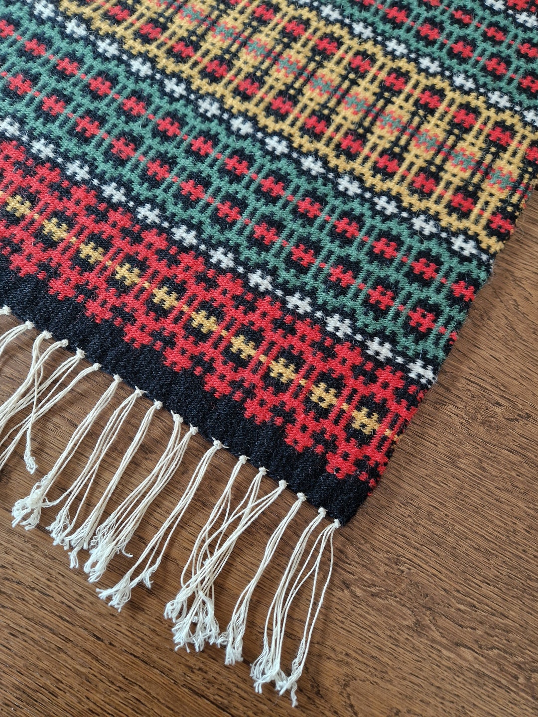 Vintage Hand Woven Norwegian Rug, Table Runner or Tapestry, Traditional ...
