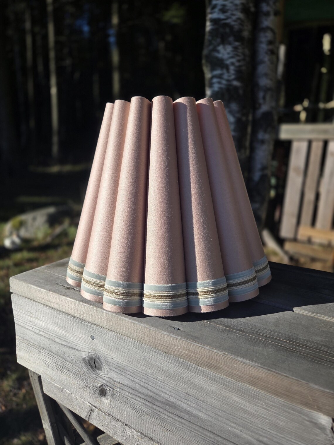 Vintage Scandinavian Lamp Shade | Pleated Blush Fabric With Velvet ...