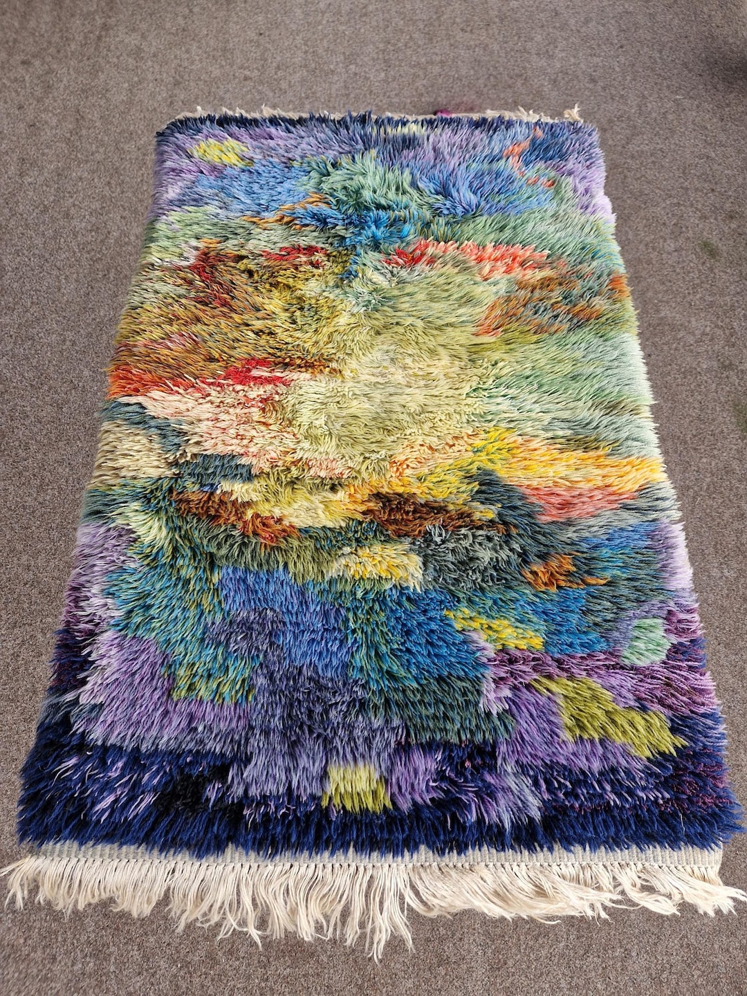 Vintage Handwoven Rya Rug | Scandinavian Rug | Hand Knotted Wool Rug ...