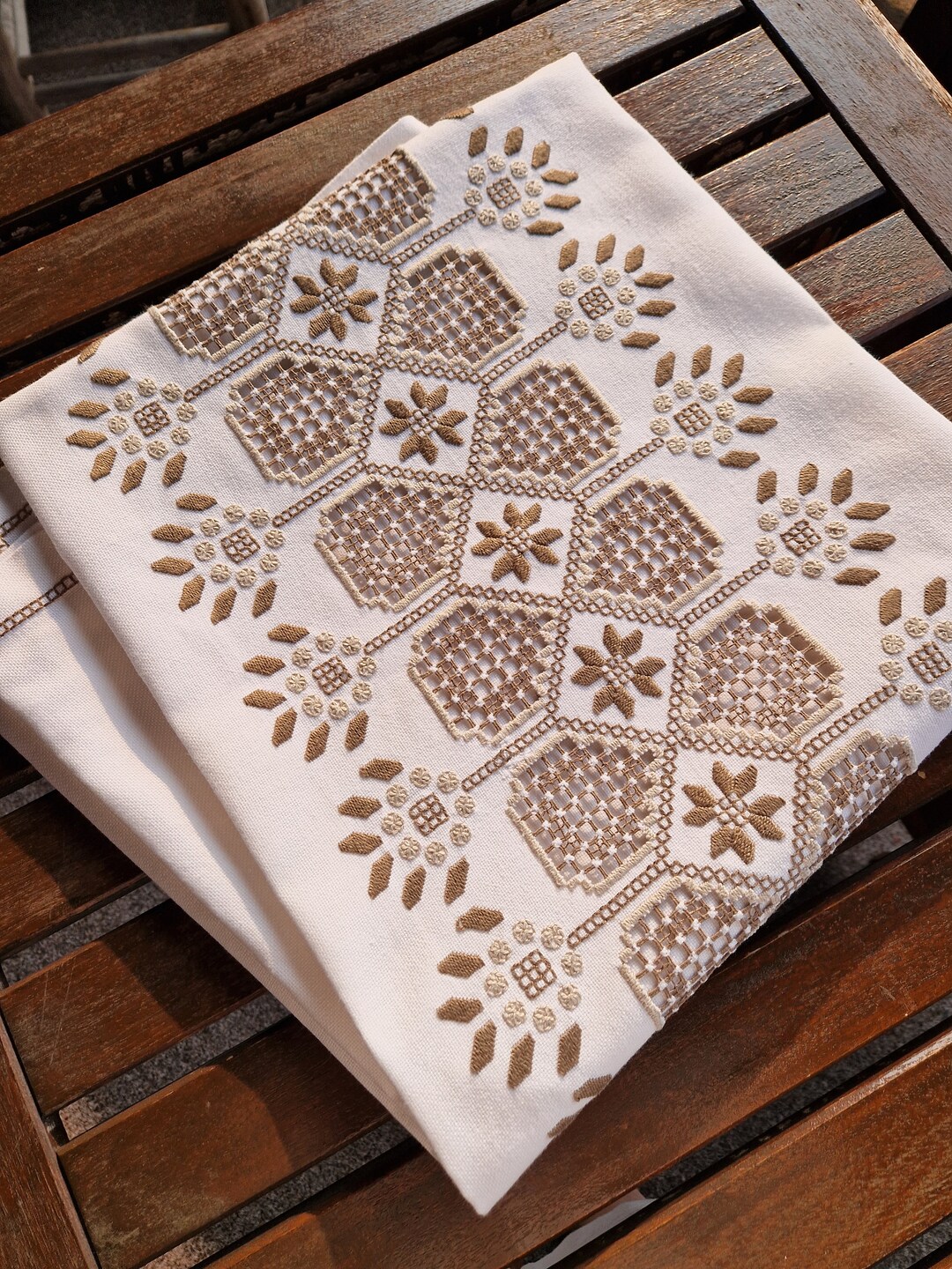 Vintage Large Embroidered Heavy Linen Tablecloth, Vintage Scandinavian ...