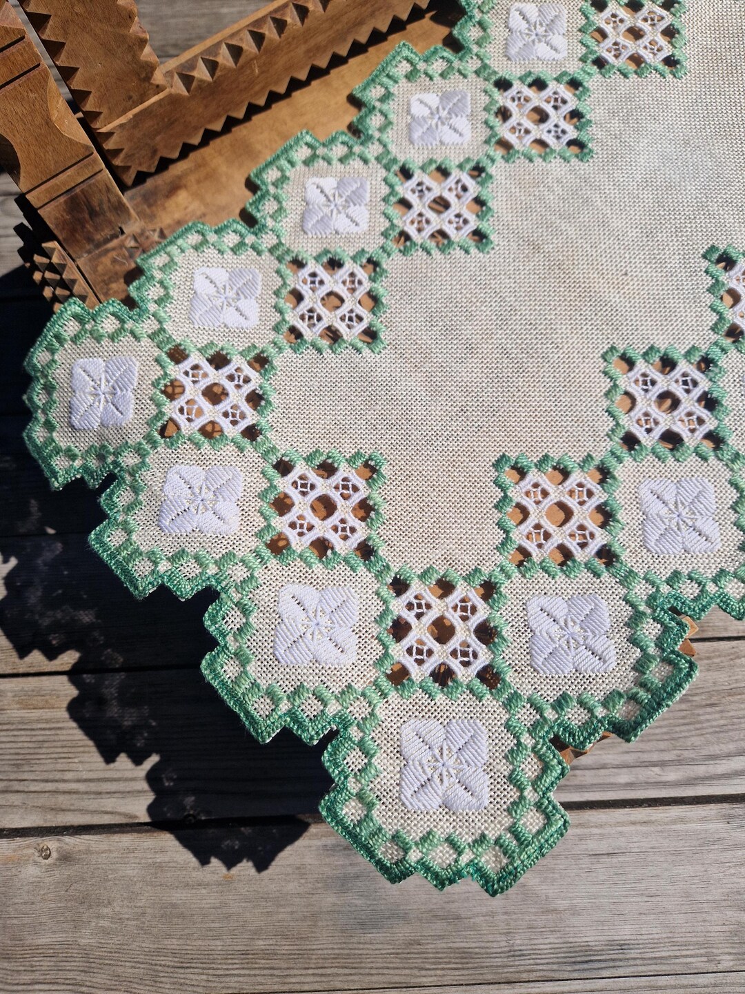 Norwegian Hardanger Table Runner | Natural Linen Cutwork Embroidery ...