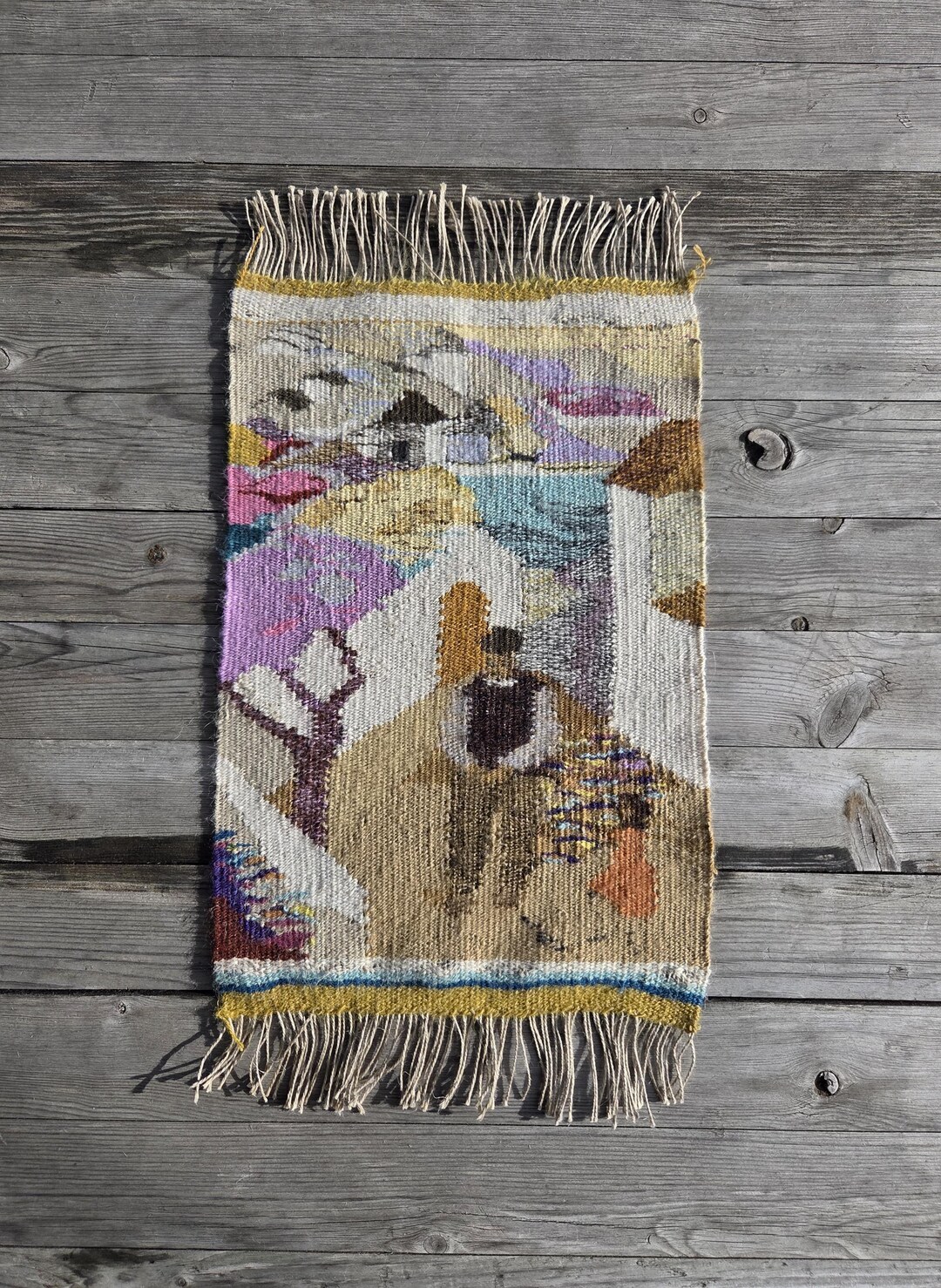 Vintage Handwoven Tapestry Wall Hanging | Man & Child Folk Art Village ...