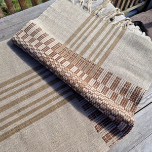 Vintage Linen Table Runner | Norwegian Handwoven Textile | Beige Brown ...