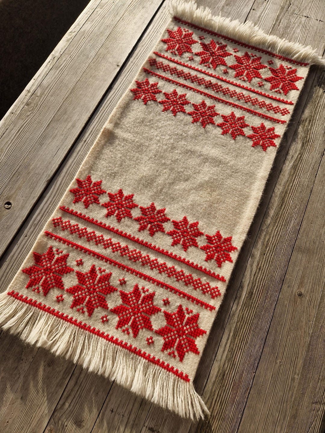 Vintage Christmas Table Runner | Norwegian Linen Runner | Embroidered ...