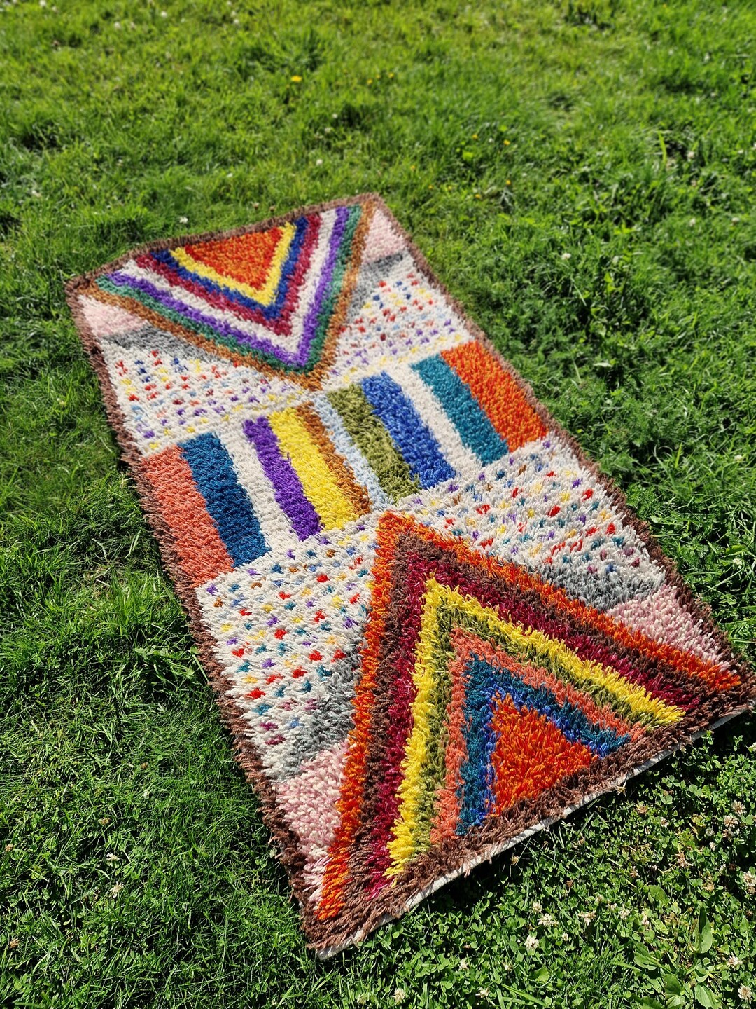 Vintage Handwoven Rya Rug | Small Area Rug | Hand Knotted Wool Rug ...
