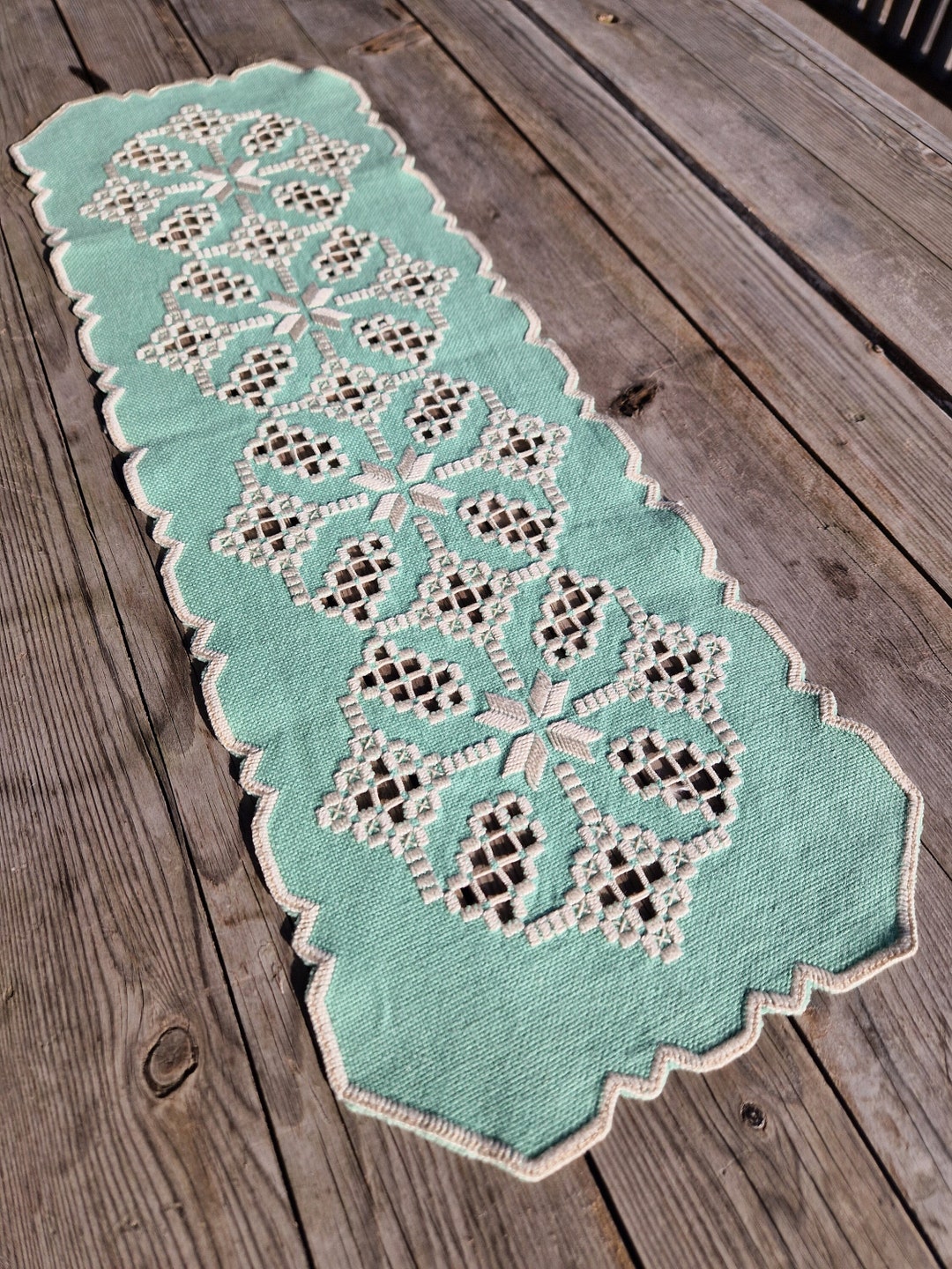 Vintage Norwegian Table Runner Hardanger Embroidered Lace Table Runner ...