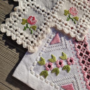 Vintage Norwegian Hardanger Embroidered Linen Set | Cutwork Doilies ...