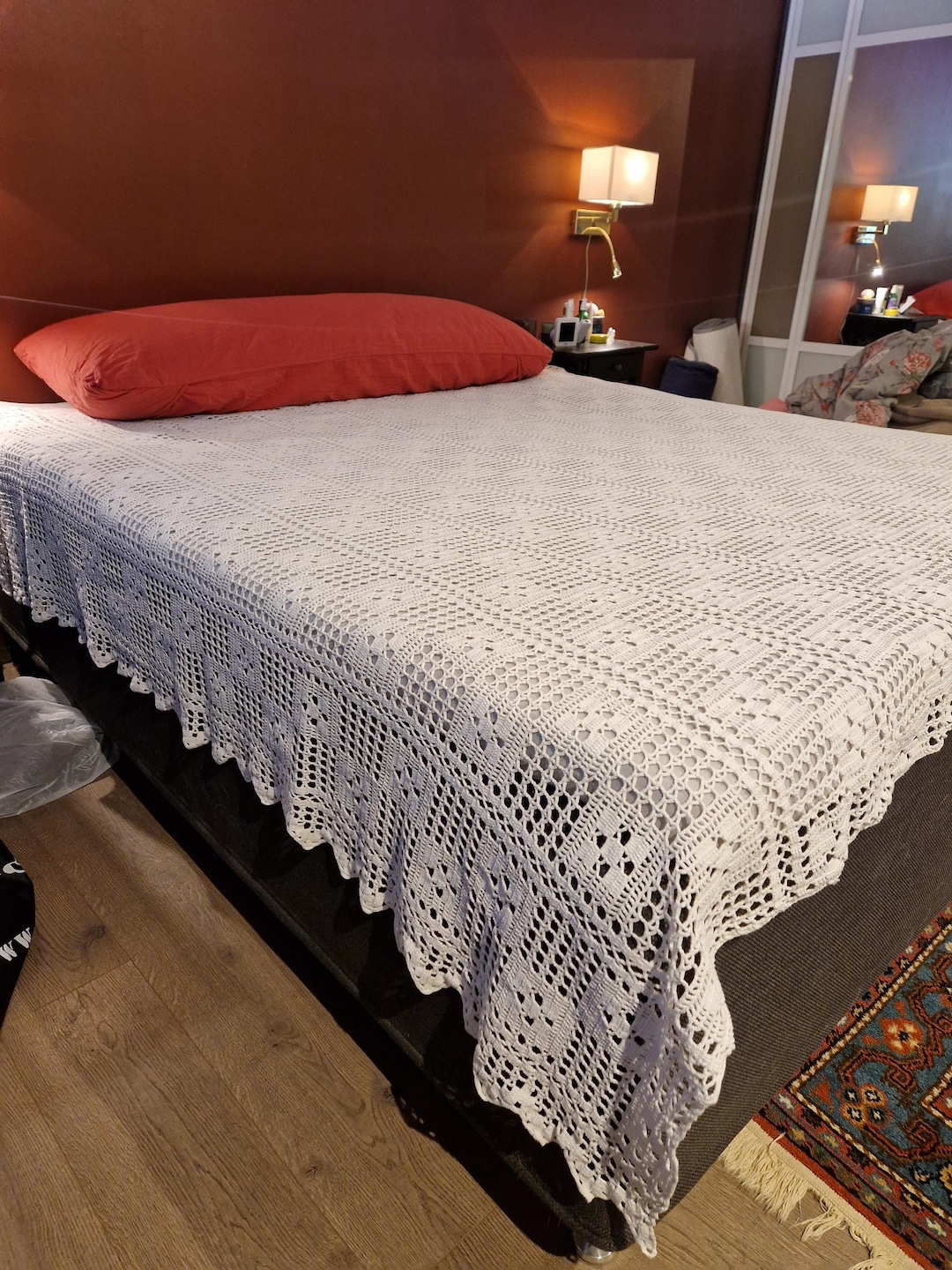 Antique Crocheted Bedspread | Crochet Lace Blanket | Vintage Throw Blanket | Woven Bedspread ...