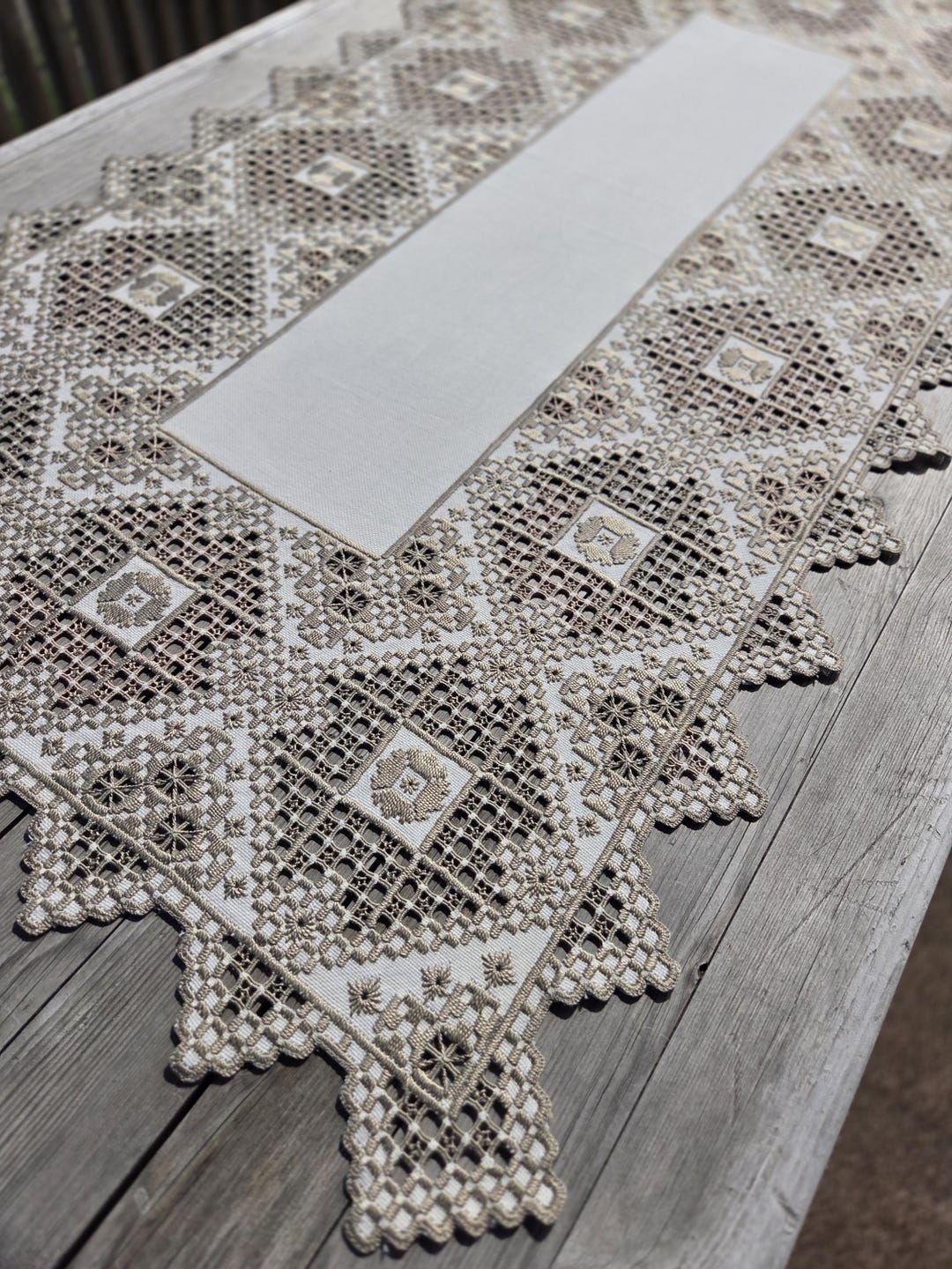 Scandinavian Table Runner | Hand Embroidered Hardanger Linen | Vintage ...