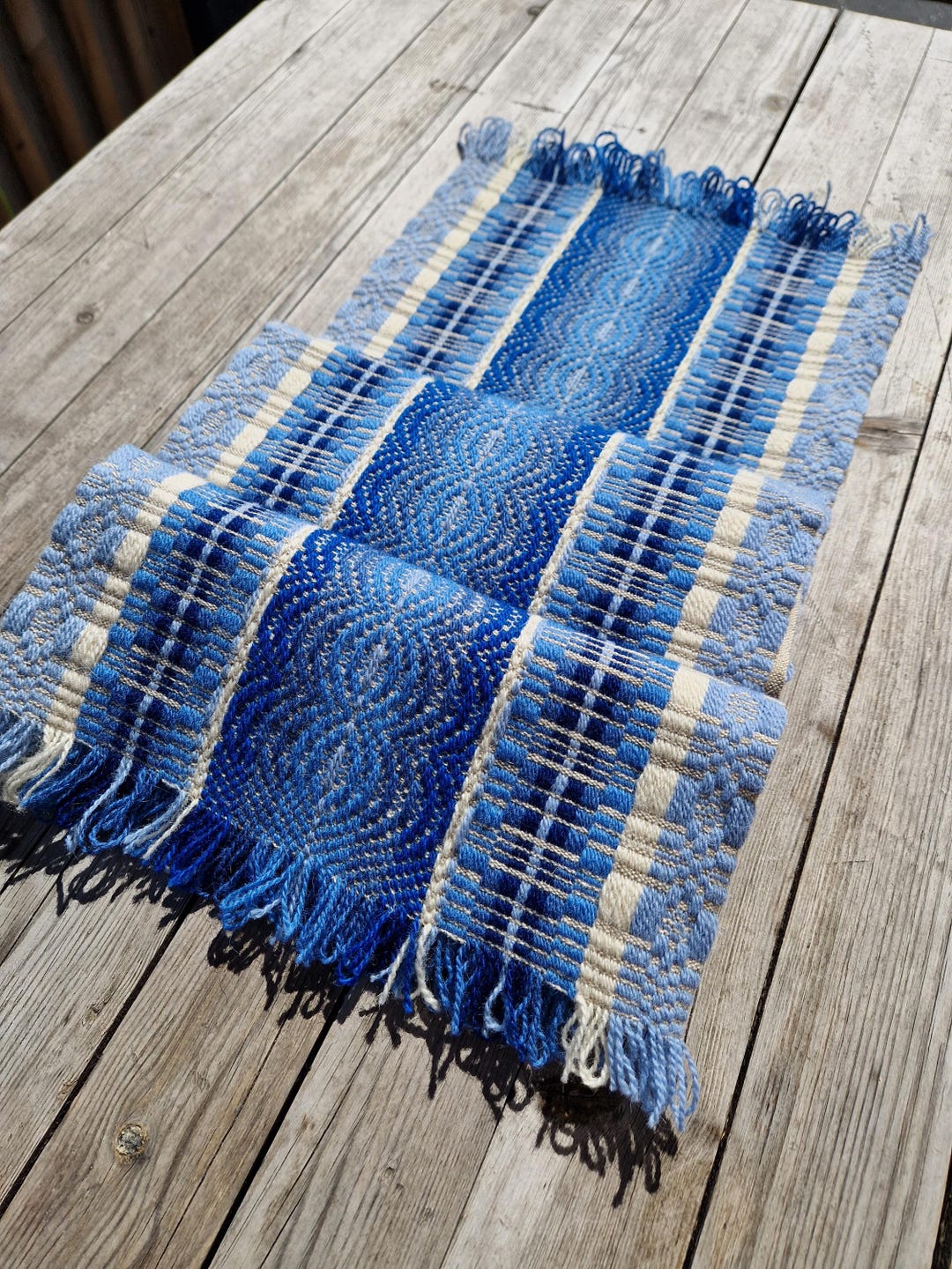 Vintage Woven Runner Handwoven Overshot Table Runner Norwegian Table ...
