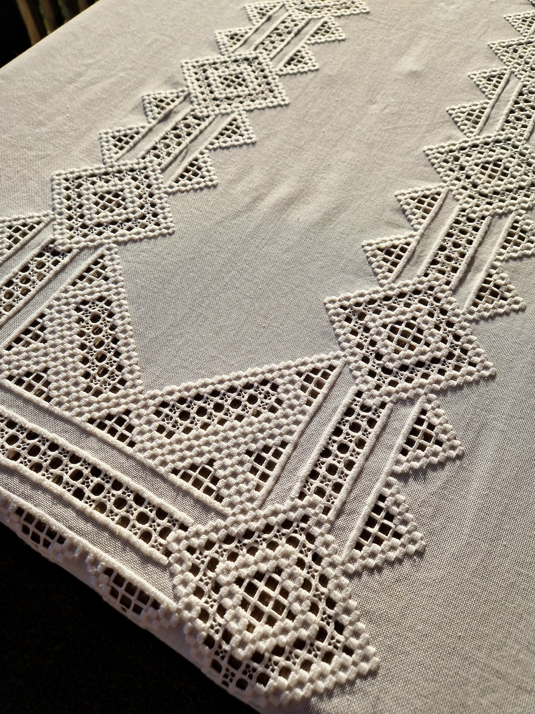 Vintage Embroidered Tablecloth Hardanger Embroidery Norwegian ...