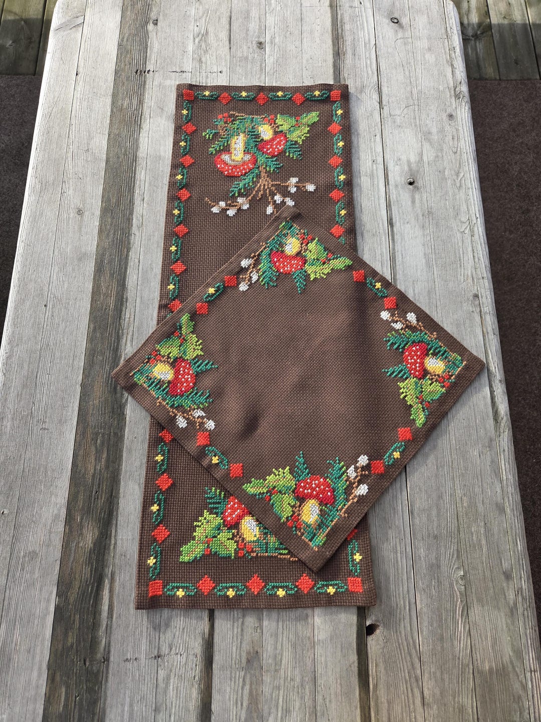 Vintage Norwegian Table Runner Set | Hand-embroidered Cotton ...