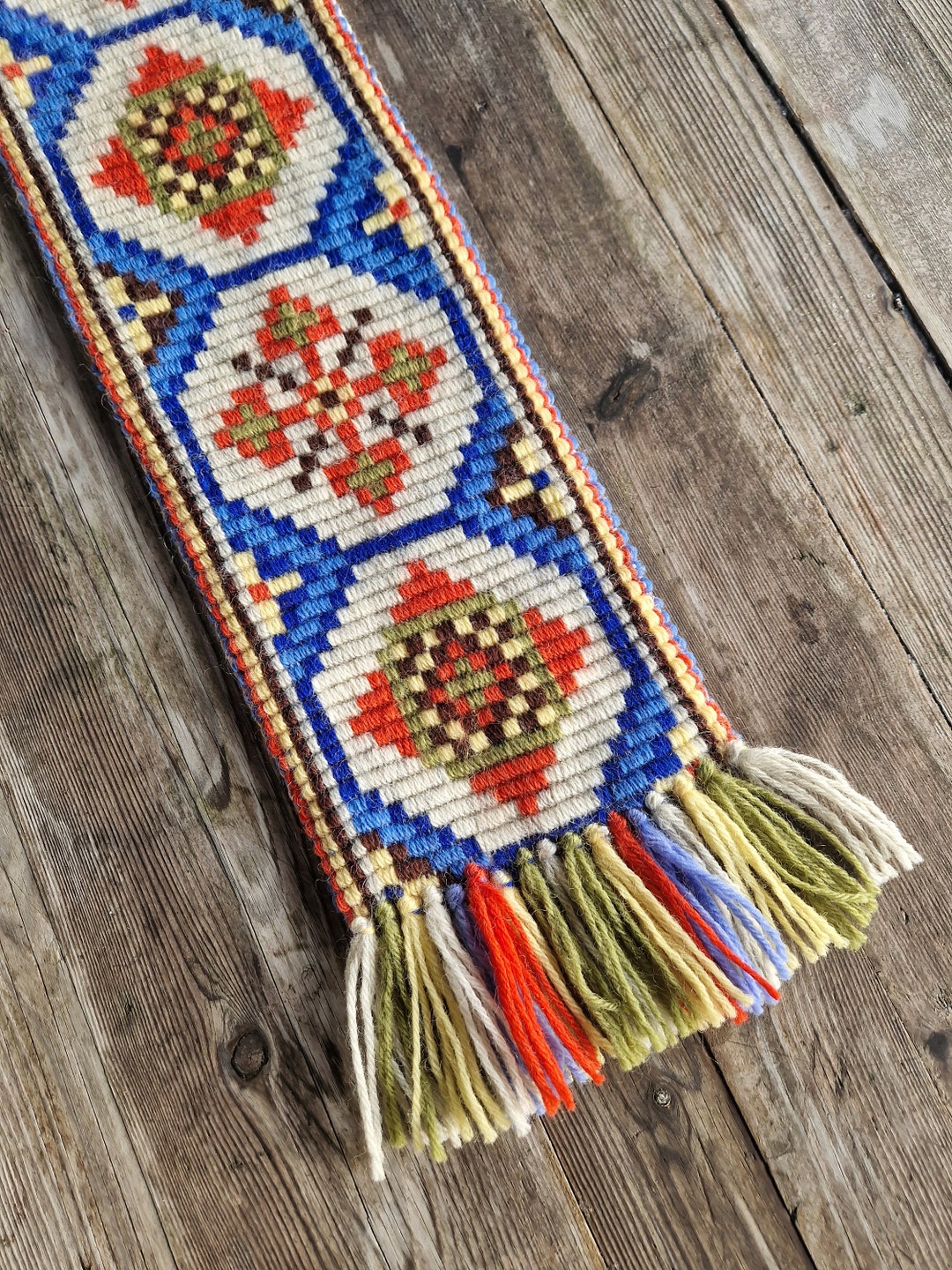 Vintage Norwegian Embroidered Wool Table Runner: Geometric Folk Art - Etsy