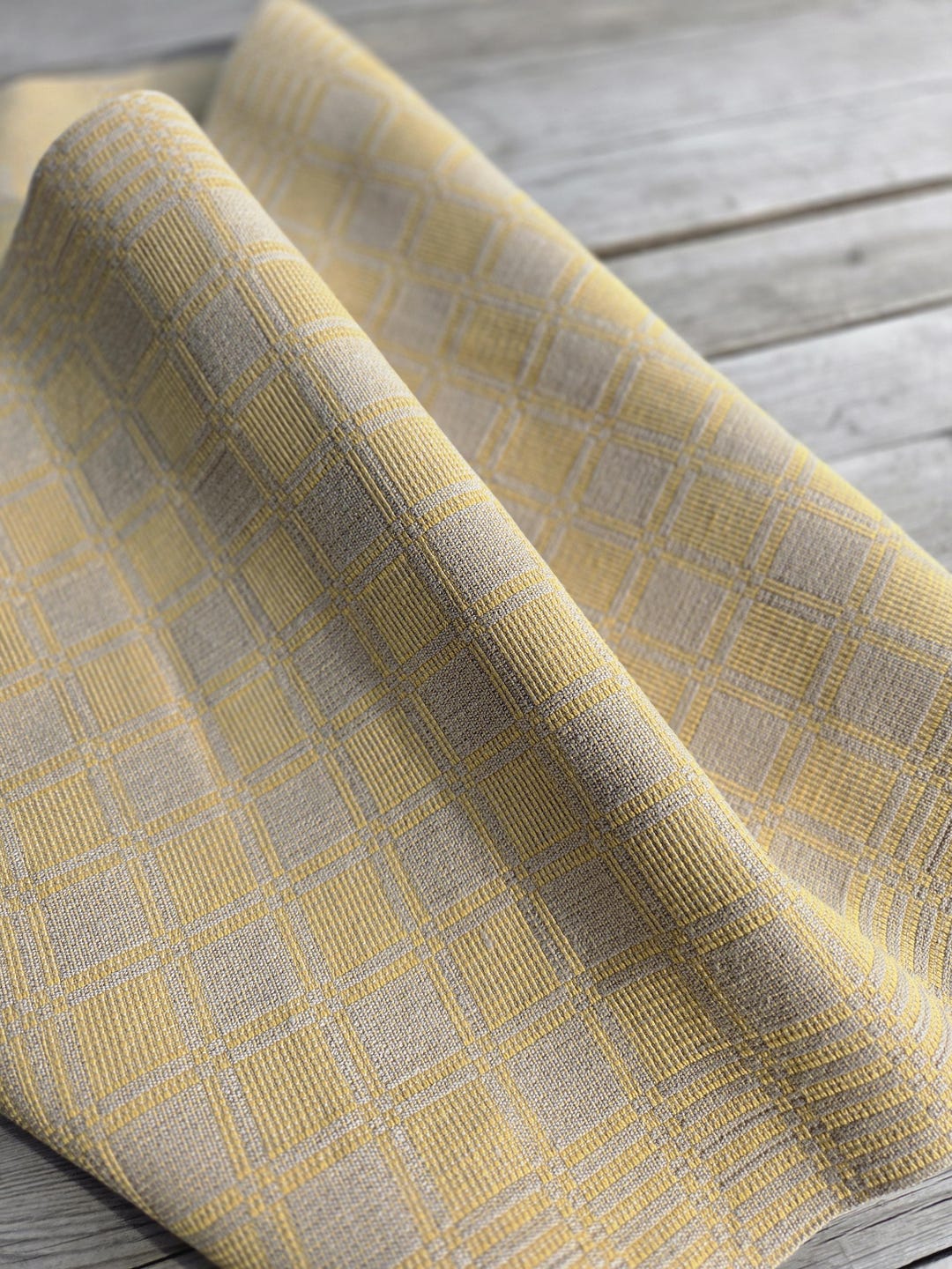Vintage Norwegian Table Runner: Reversible Yellow & Gray Geometric ...