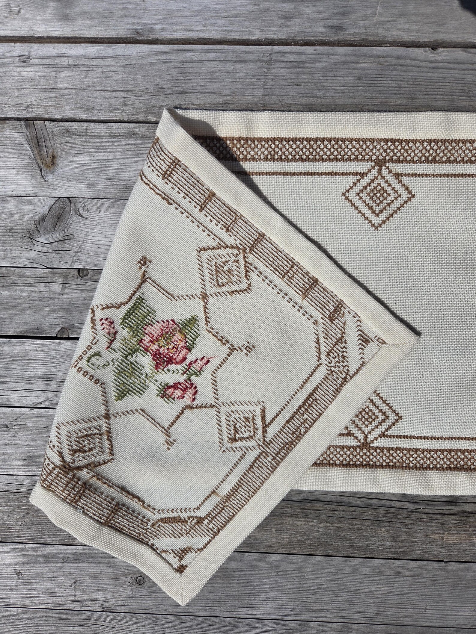 Vintage Norwegian Wool Table Runner: Hand Embroidered Rose Design - Etsy