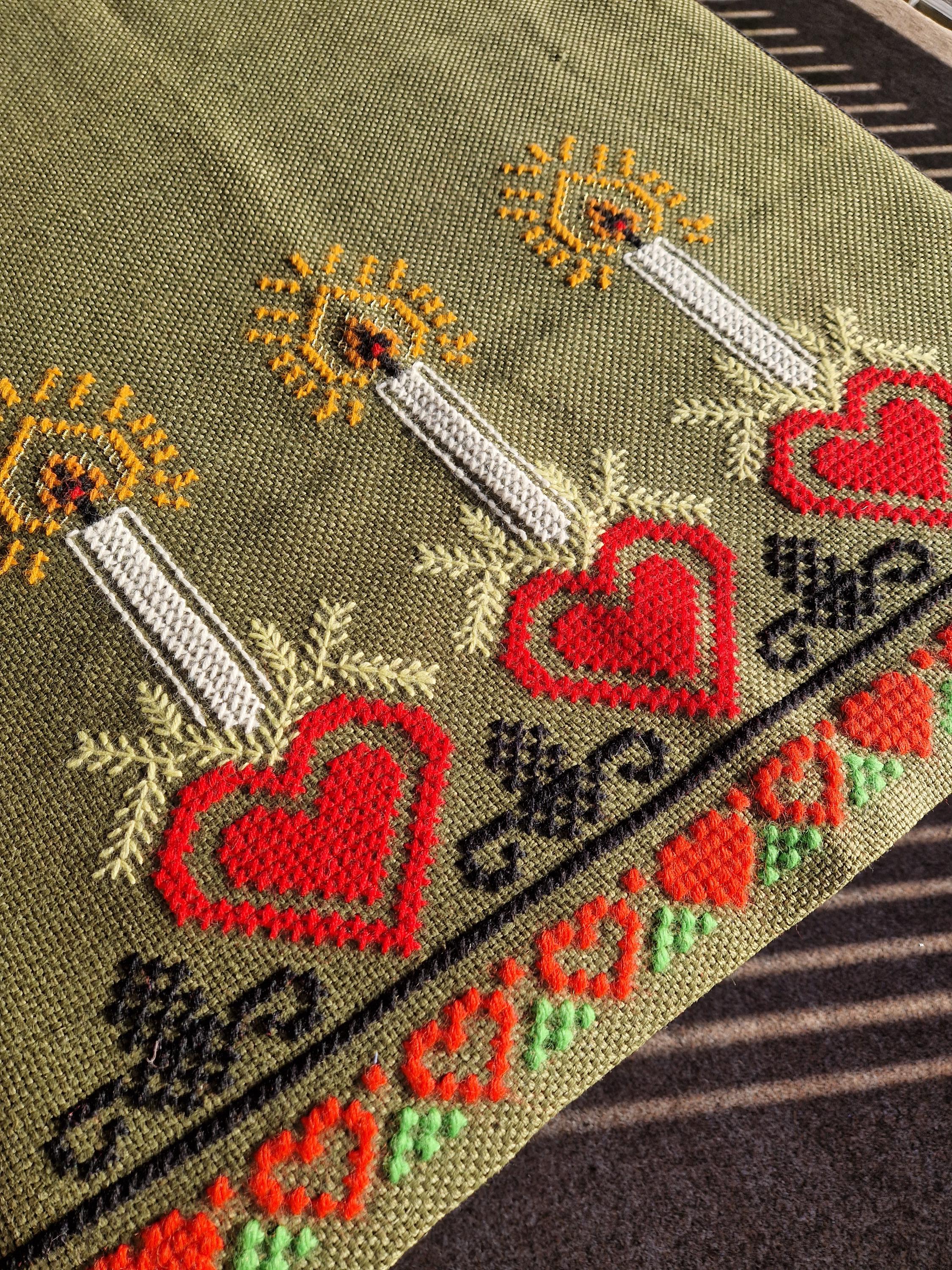 Vintage Hand-embroidered Norwegian Christmas Table Runner: Wool on ...