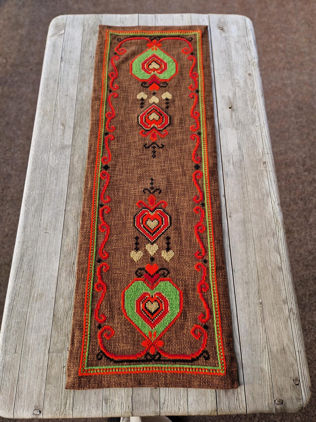 Vintage Norwegian Christmas Table Runner | Hand Embroidered Hearts ...