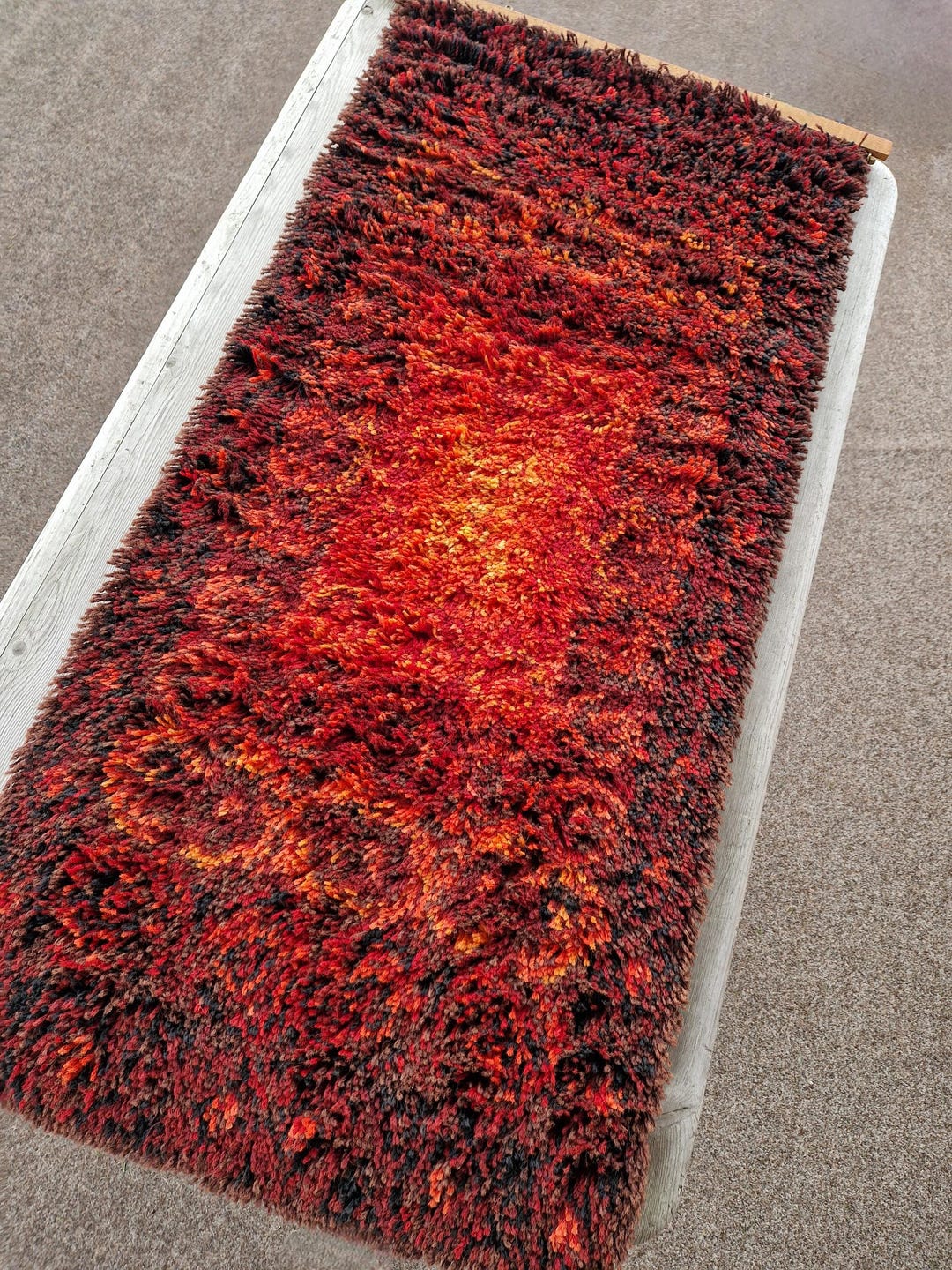 Vintage Handwoven Rya Rug | Sunburst Decor | Scandinavian Rug | Hand ...