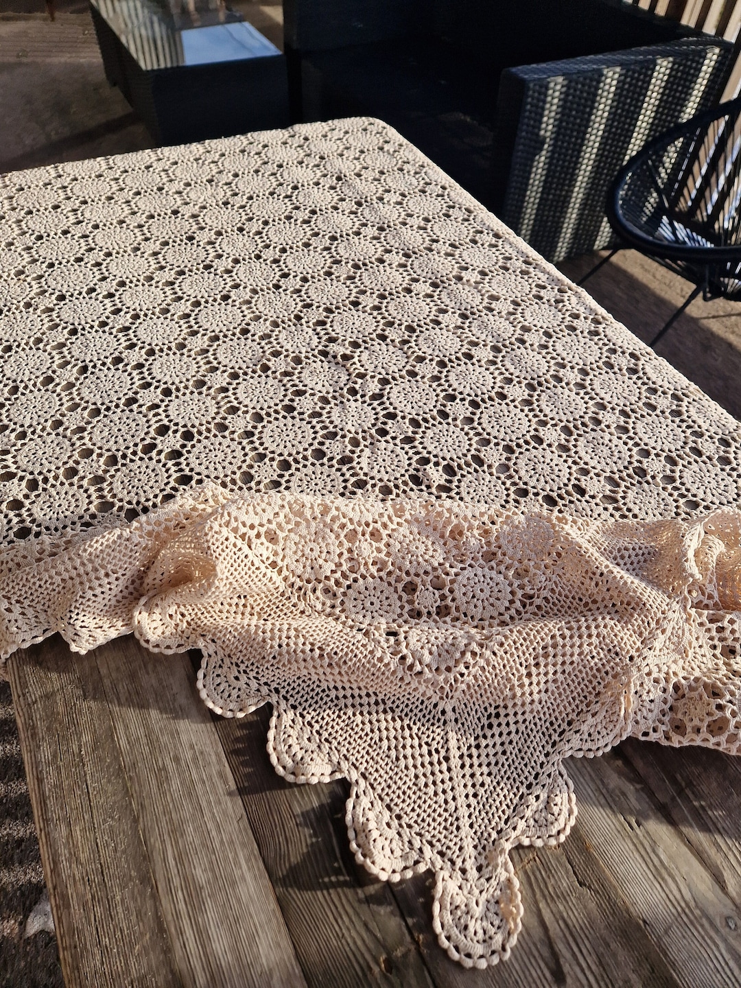 Vintage Crocheted Tablecloth Ecru Lace Table Cloth Crochet Lace Linens ...