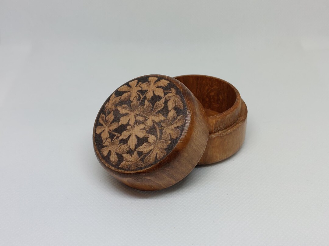 Small Round Wooden Box for Ring Storage - Engraving of a Gothic ...