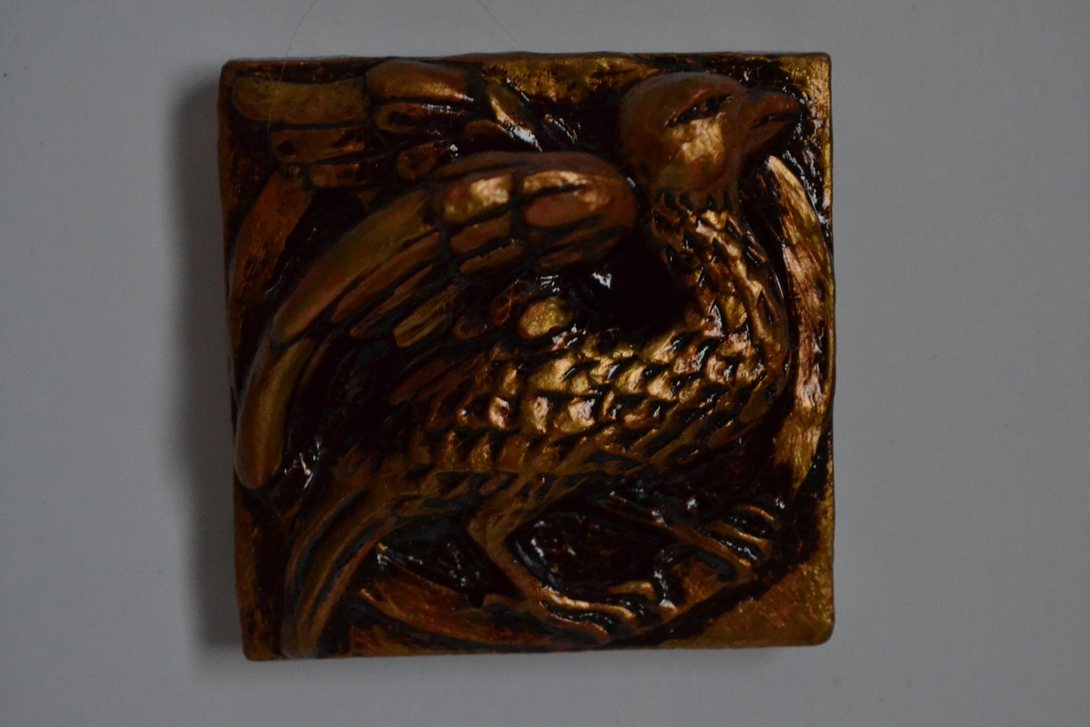 Gothic Bird Magnet, Miniature Bas-relief in the Style of the Middle ...