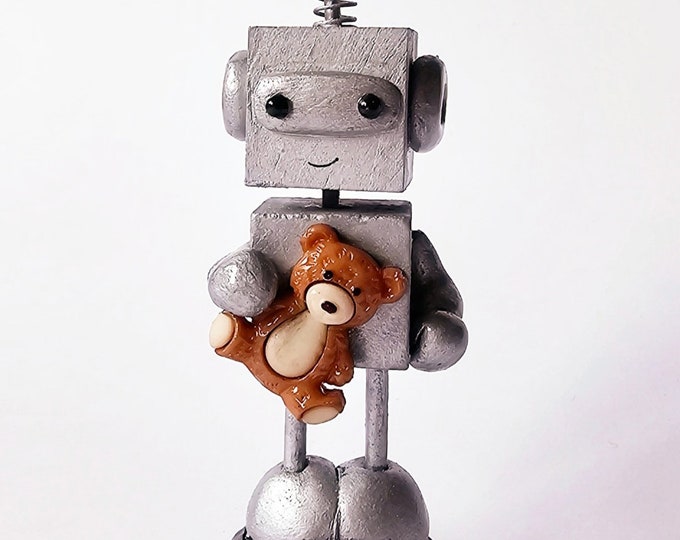 Miniature Robot Sculpture: Handmade Polymer Clay & Metal Art - Etsy