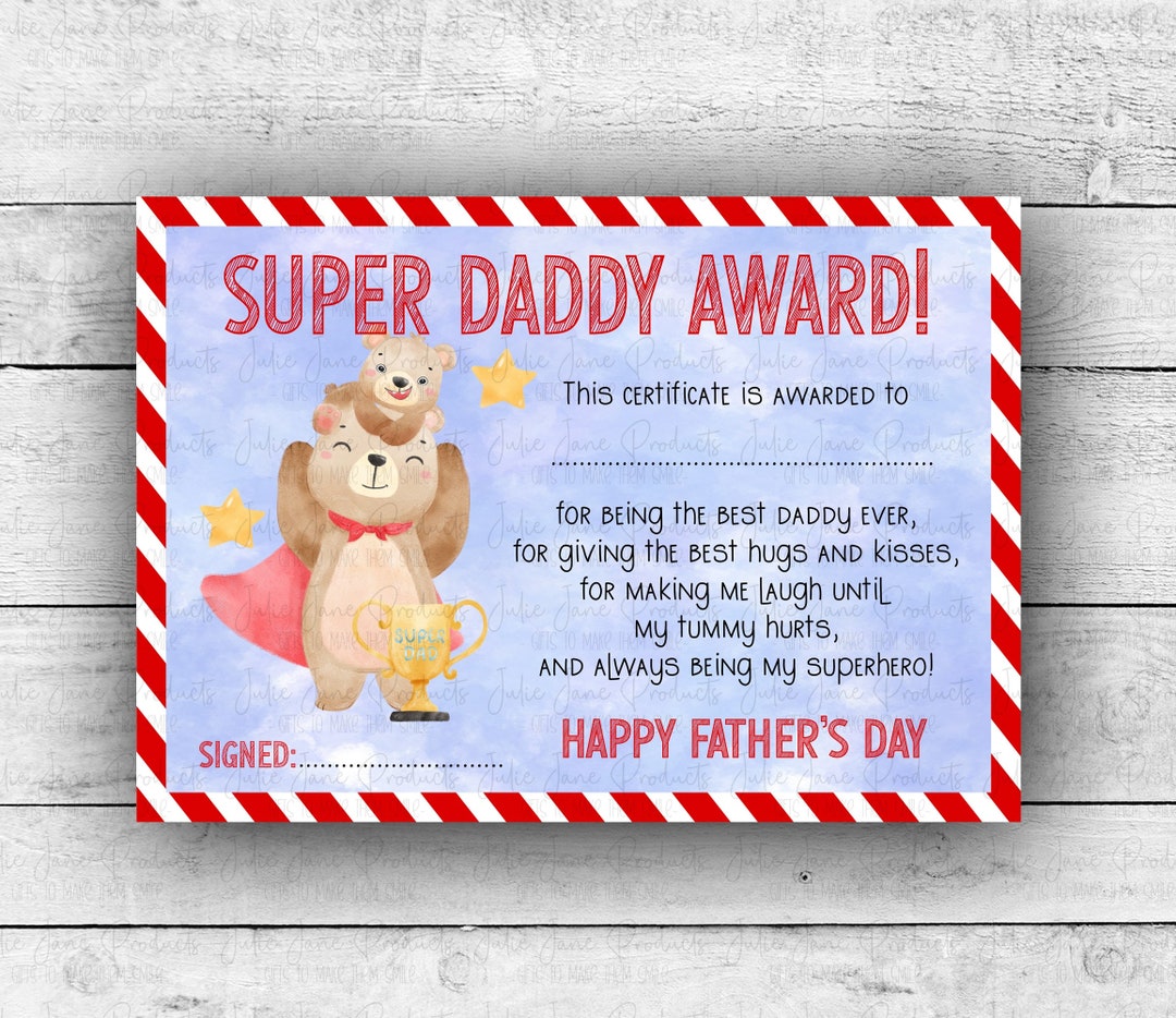 Father's Day Certificate | Father's Day Gift for Daddy | Cute Father's ...