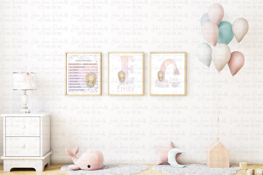 Personalised Princess Prints Kids Wall Prints Set of 3 Princess Bedroom ...