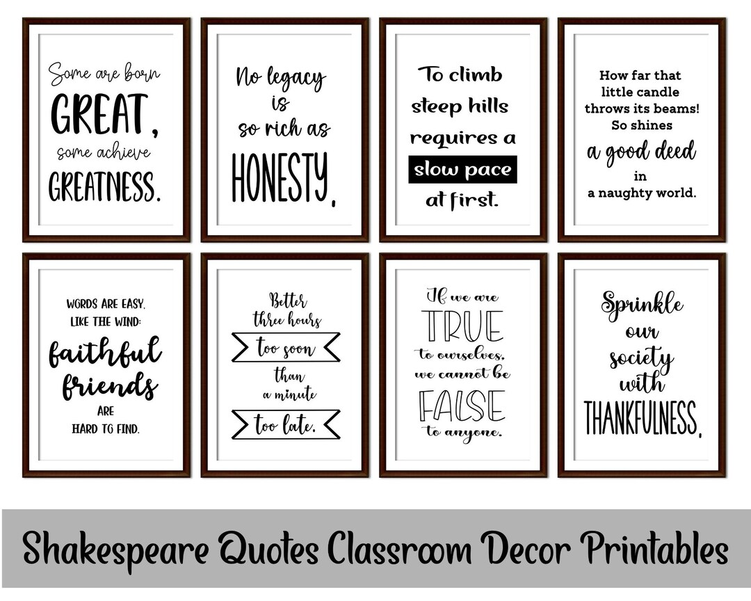 Shakespeare Quotes Printable Posters Classroom Decor Set 8 Pieces ...